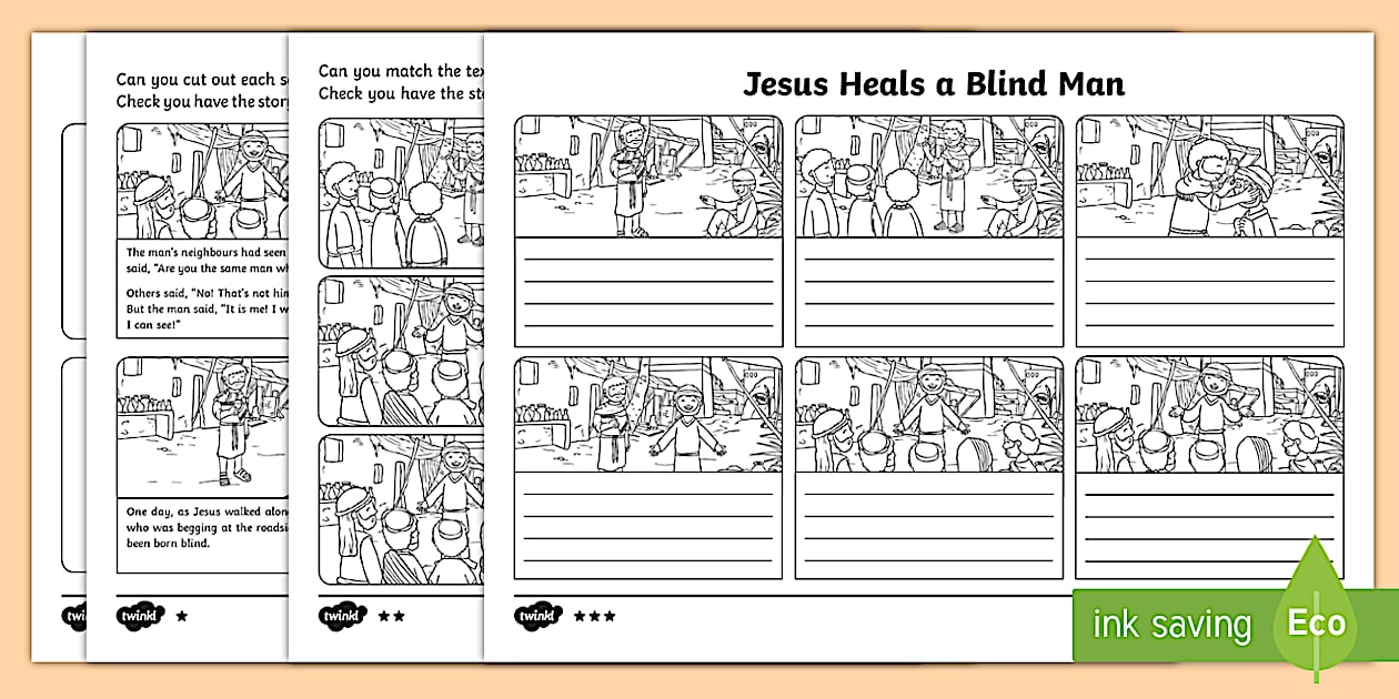 Middle Ability Jesus Heals a Blind Man Differentiated Sequencing Worksheet