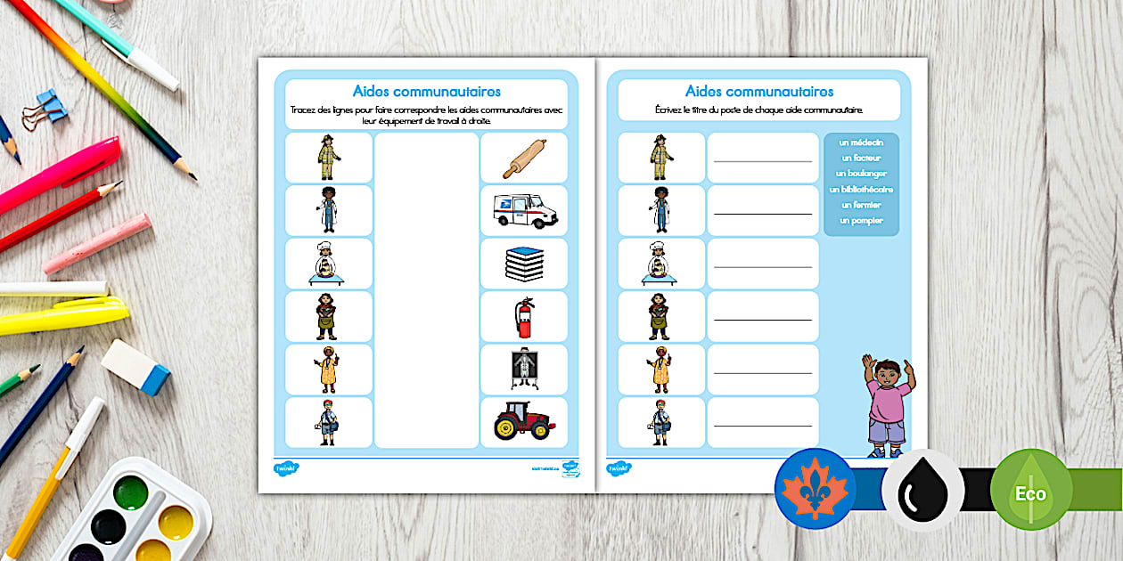Community Helpers Job Match Activity French