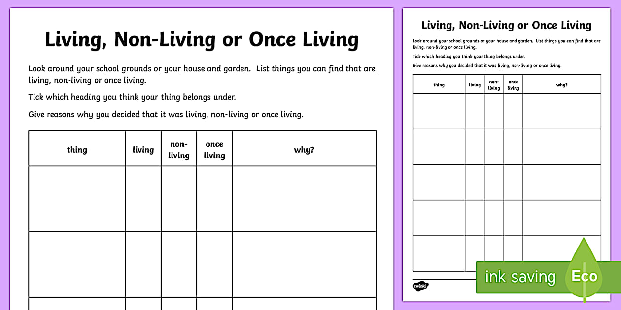 Living, Non-Living or Once Living Worksheet / Worksheet-Australia