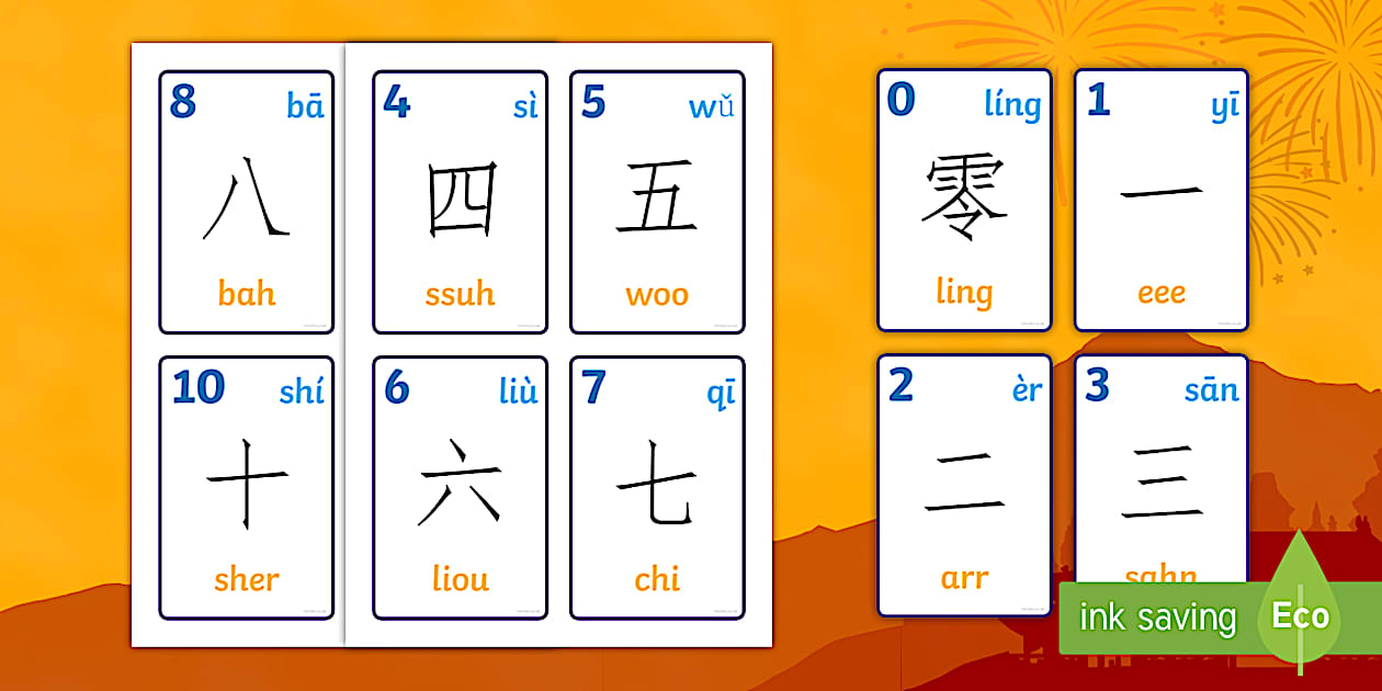 0-10 Numbers in Mandarin Chinese Pronunciations Flash Cards