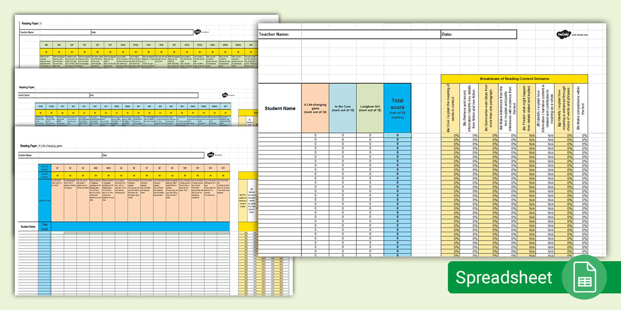 Y6 Reading KS2 2025 SAT Paper Assessment Spreadsheet