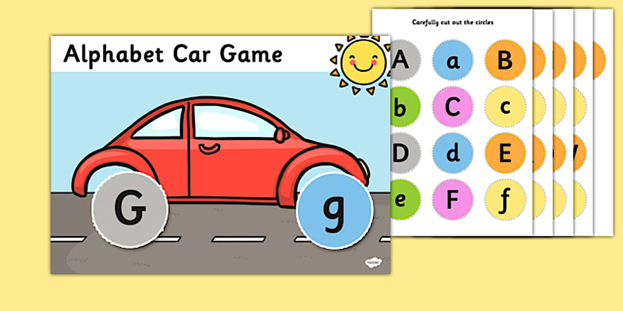 Black and White Upper and Lowercase Letter Matching Activity Car