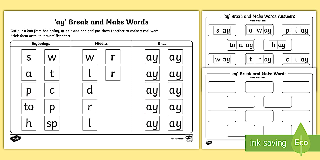 Ay Sound Words Break & Make Activity - CfE Primary Resource