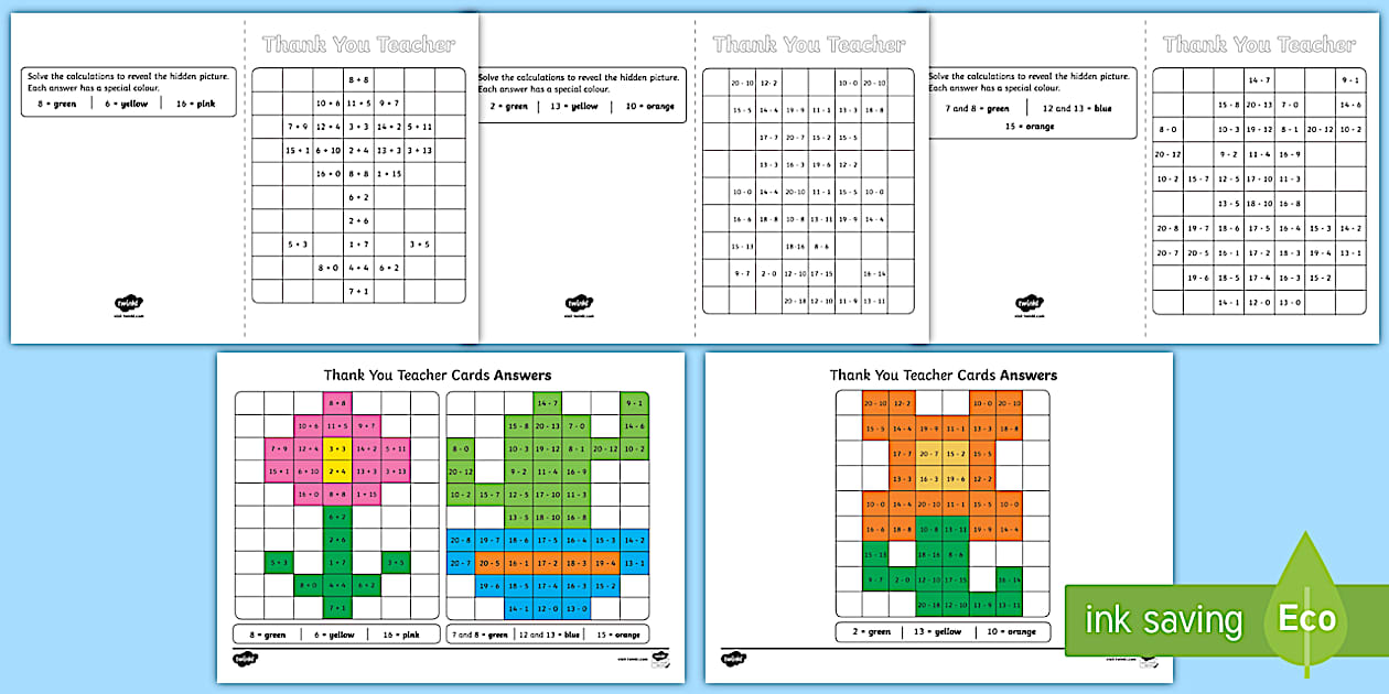 Thank You, Teacher Maths Mosaics Cards - Twinkl