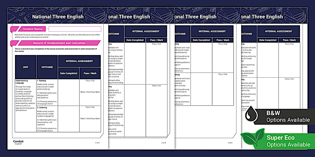 Editable National Three English Internal Assessment Tracker