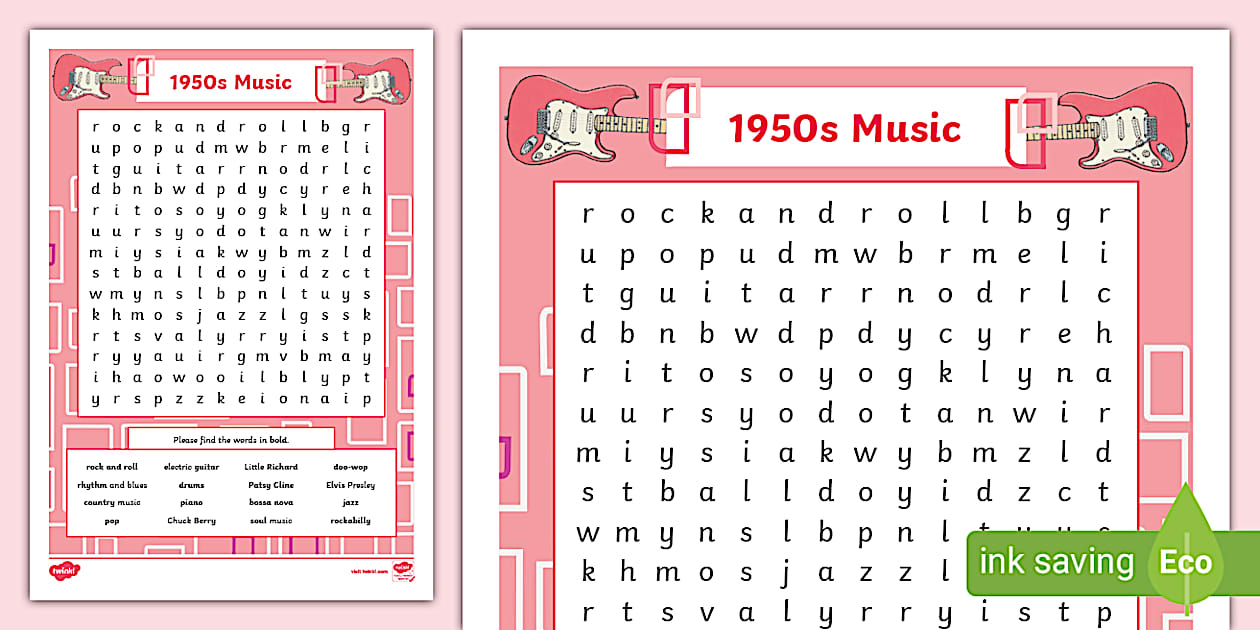👉 Music of the 1950s Word Search - Twinkl - KS2 - Twinkl