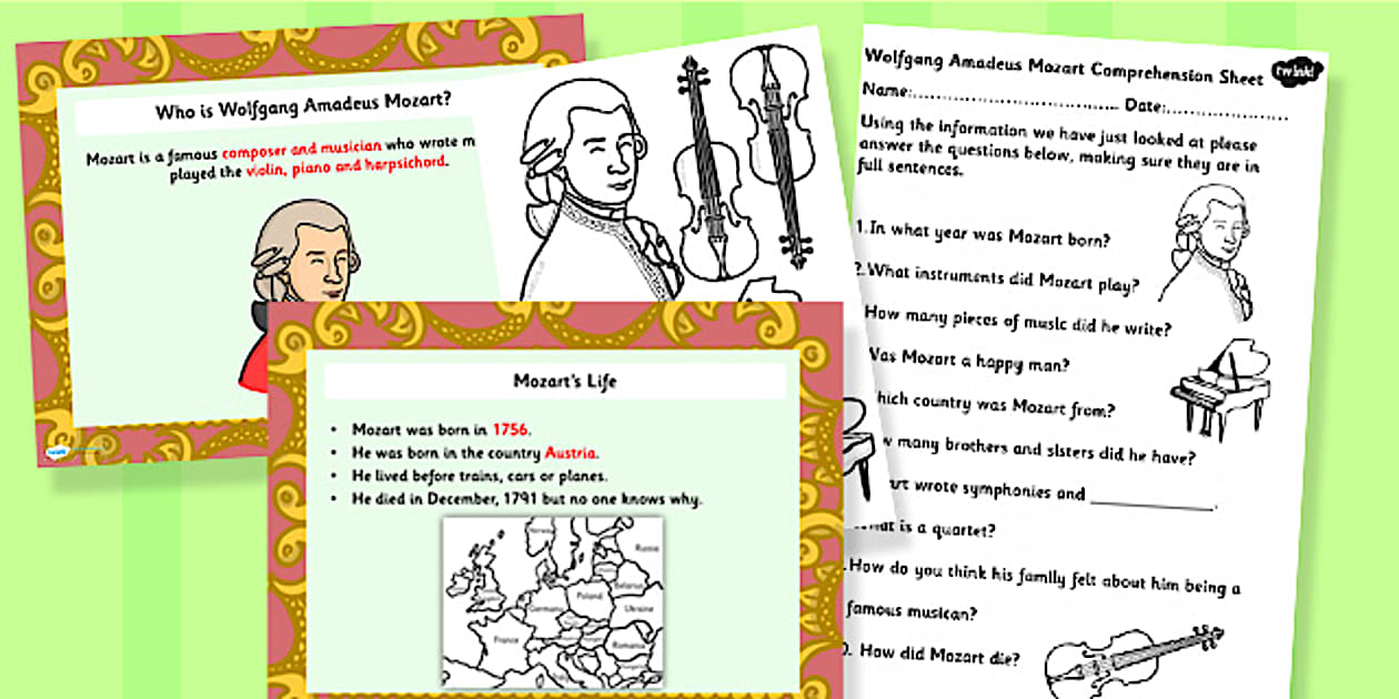 Wolfgang Amadeus Mozart Powerpoint and Activity Task Setter