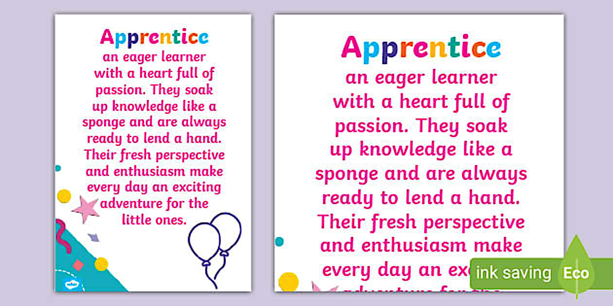 Thank You, Childminding Apprentice Word Definition Inspirational Poster