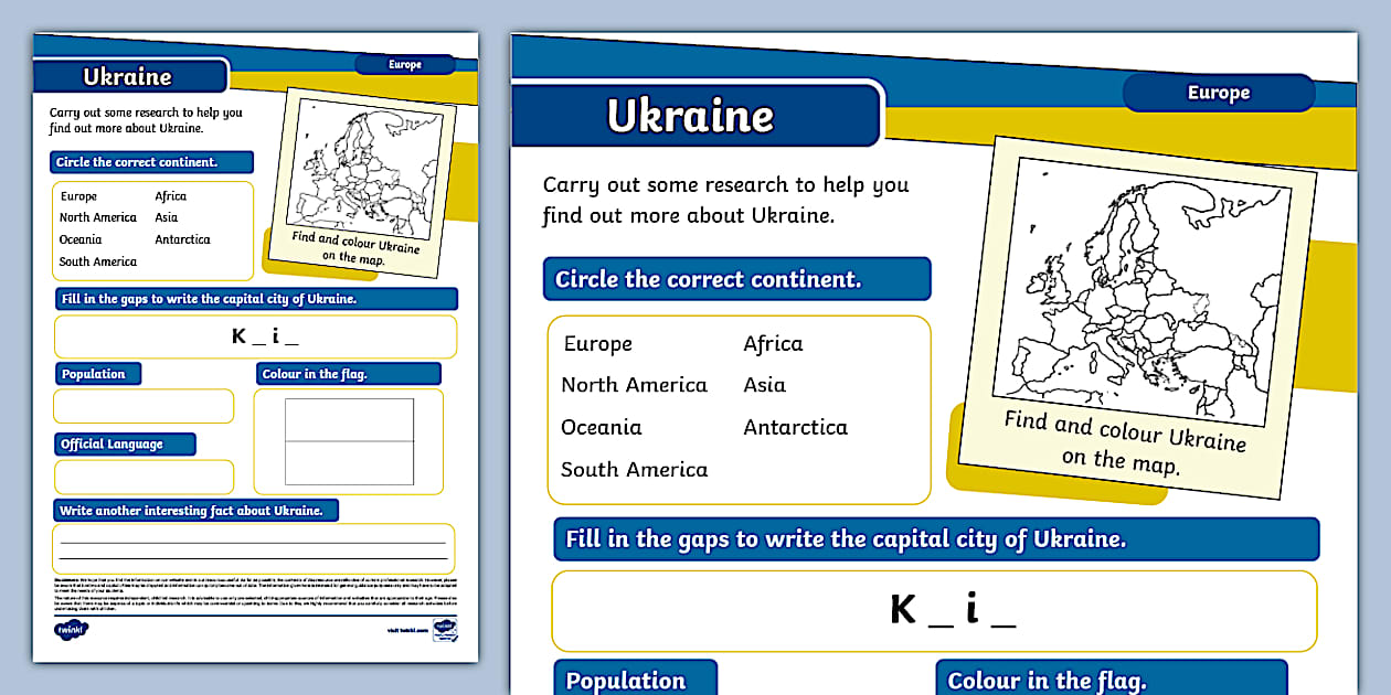 KS1 Ukraine Research Activity - Twinkl - Geography - Twinkl