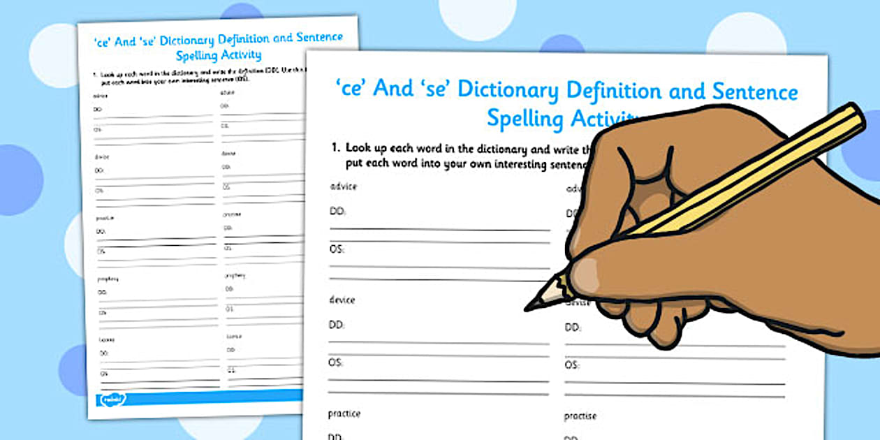 ce And se Dictionary Definition And Sentence Writing Activity
