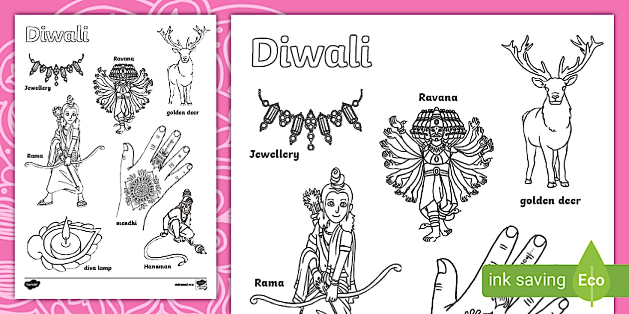 Diwali Words Colouring Worksheet (Hecho por educadores)