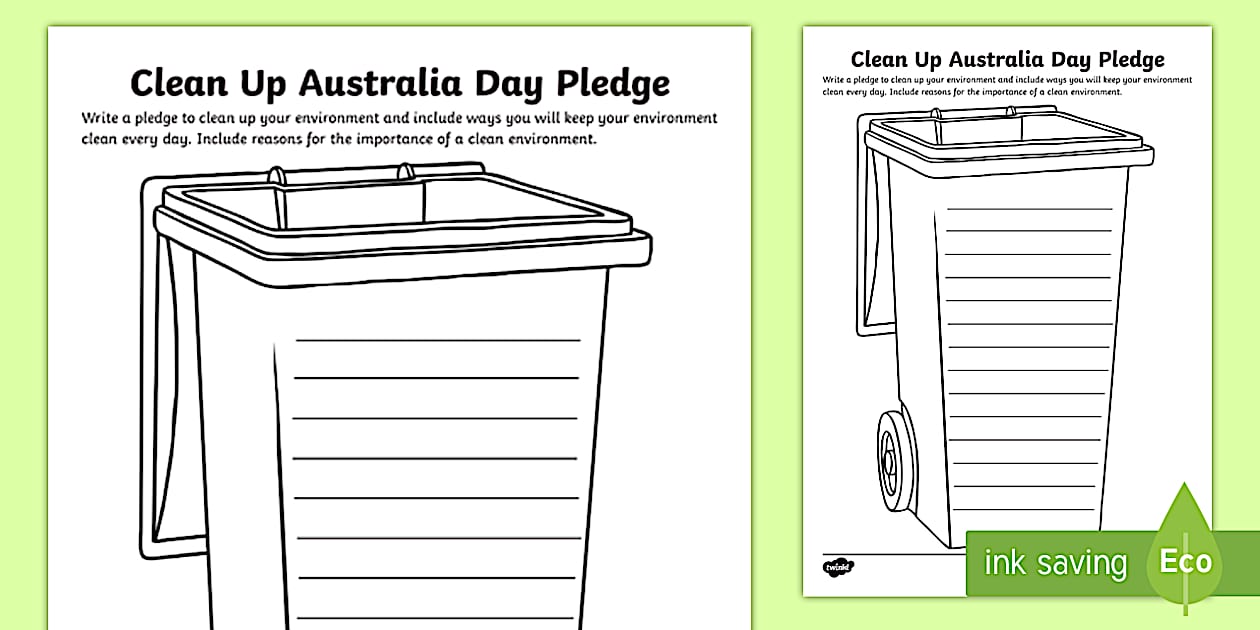 Clean Up Australia Day Pledge Worksheet