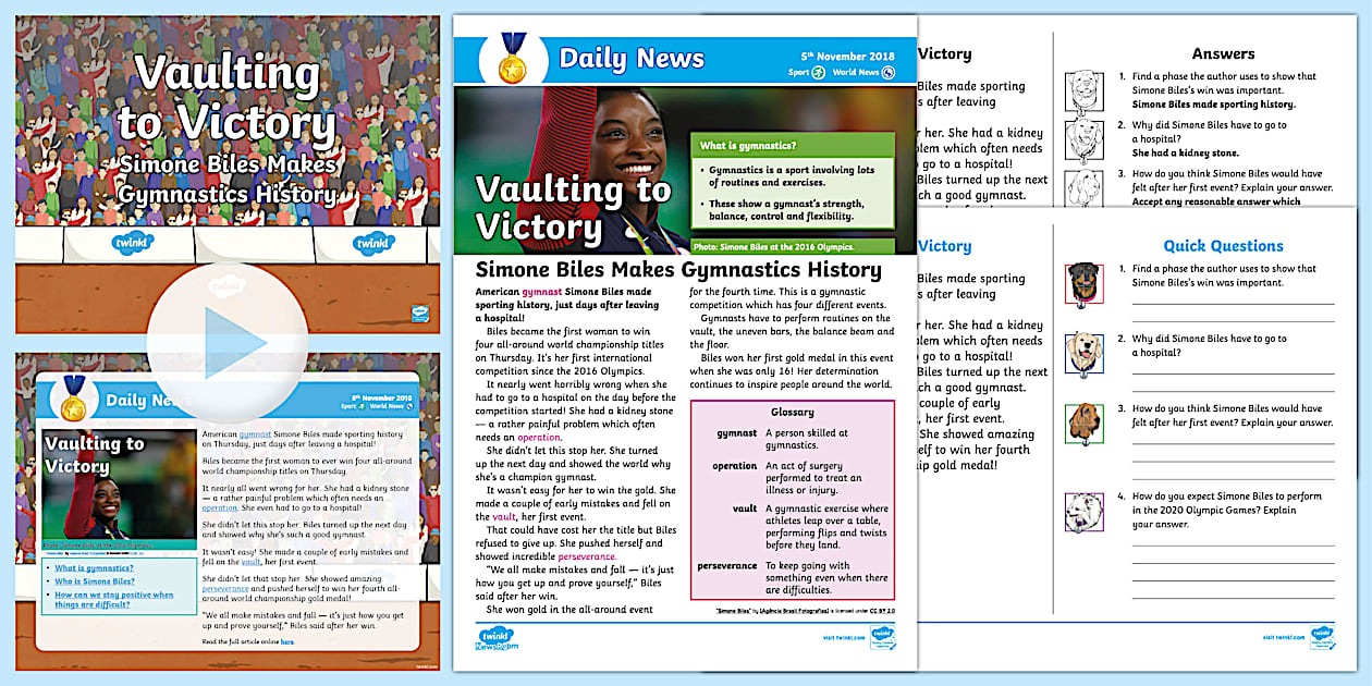 LKS2 Simone Biles Makes Gymnastics History Daily News Resource Pack