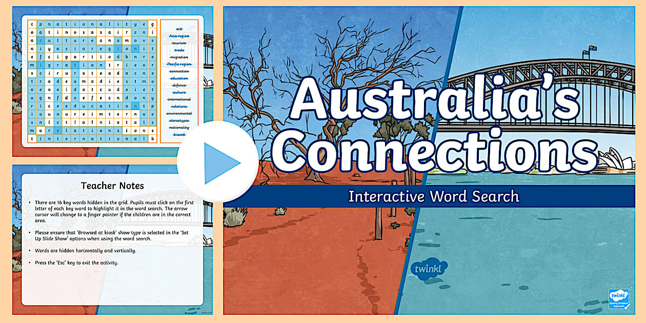Australia's Connections Interactive Word Search