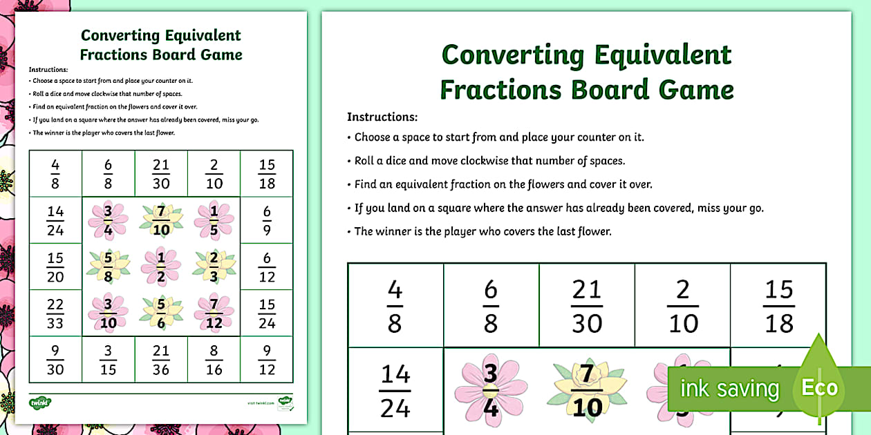 Spring-Themed Equivalent Fractions Board Game (teacher made)