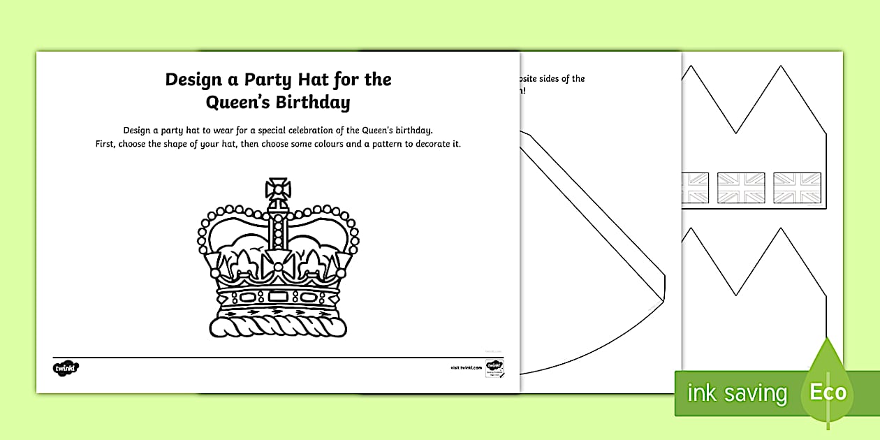 The Queen's 90th Birthday Design a Party Hat Worksheet / Worksheet