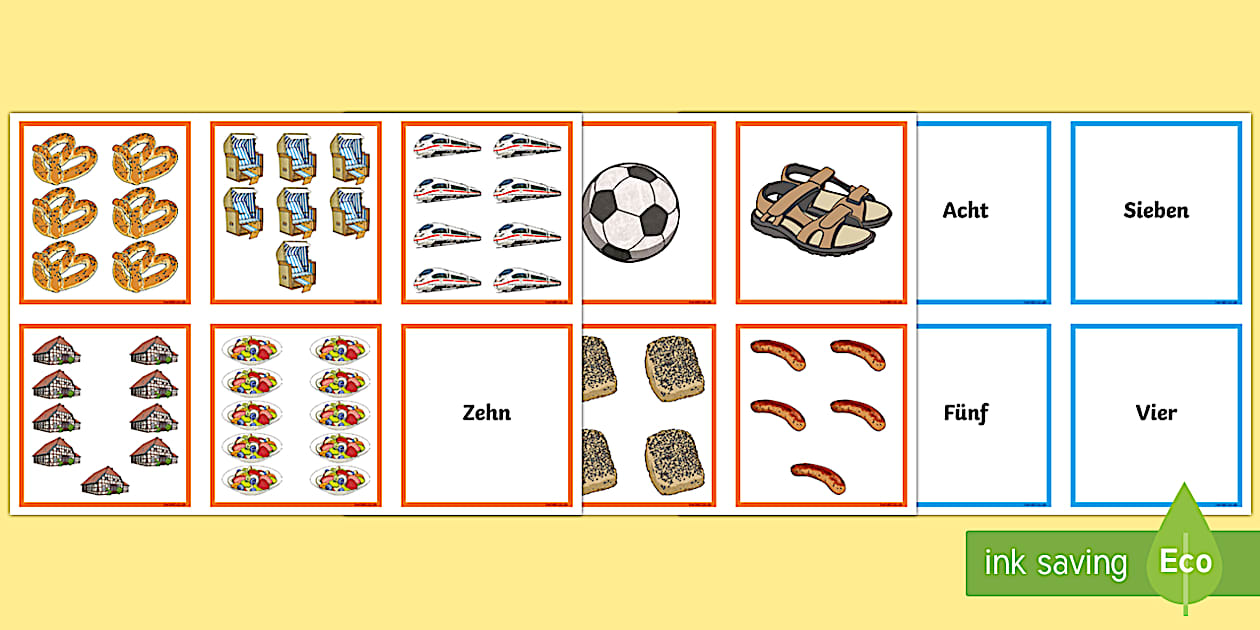 Numbers Zero to Ten Picture and Word Matching Cards German