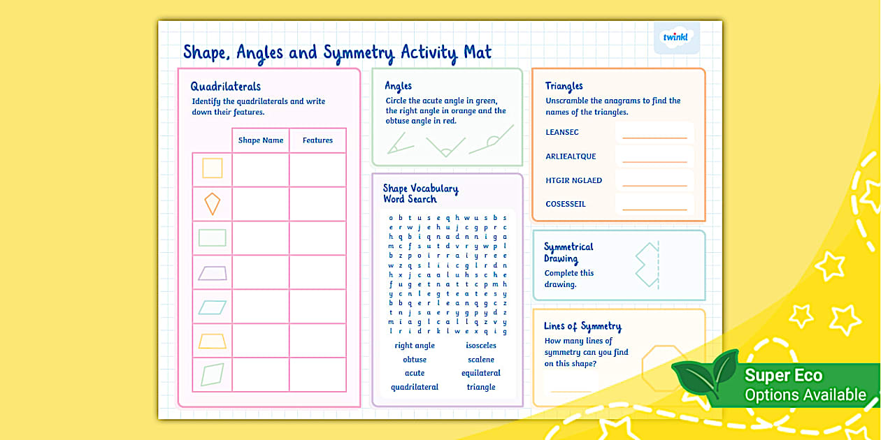 👉 Shapes, Angles and Symmetry Activity Mat (Ages 8 - 9)
