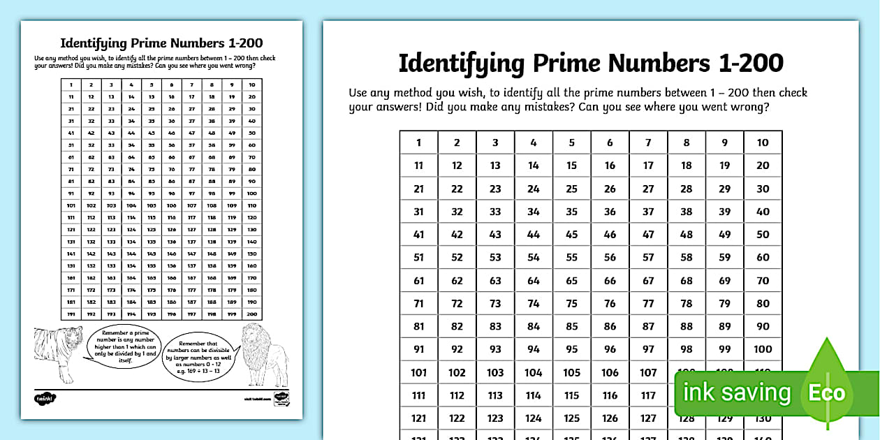 Prime Numbers Over 100 Worksheet | Prime Numbers After 100