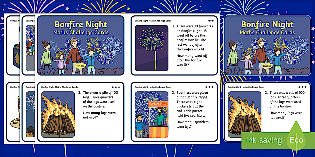 KS1 Bonfire Night Maths Differentiated Challenge Cards