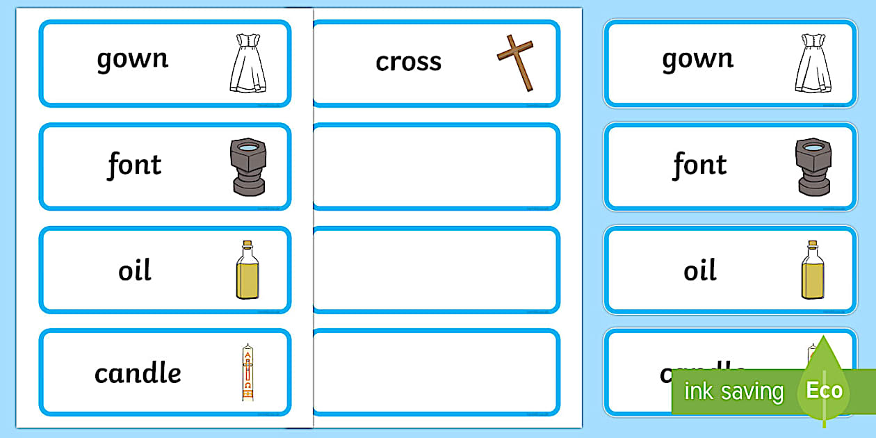 Cursive Baptism Symbols Word Cards (Hecho por educadores)