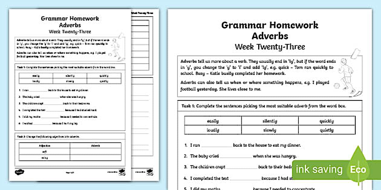 Grammar Homework Week Twenty-Three (teacher made) - Twinkl