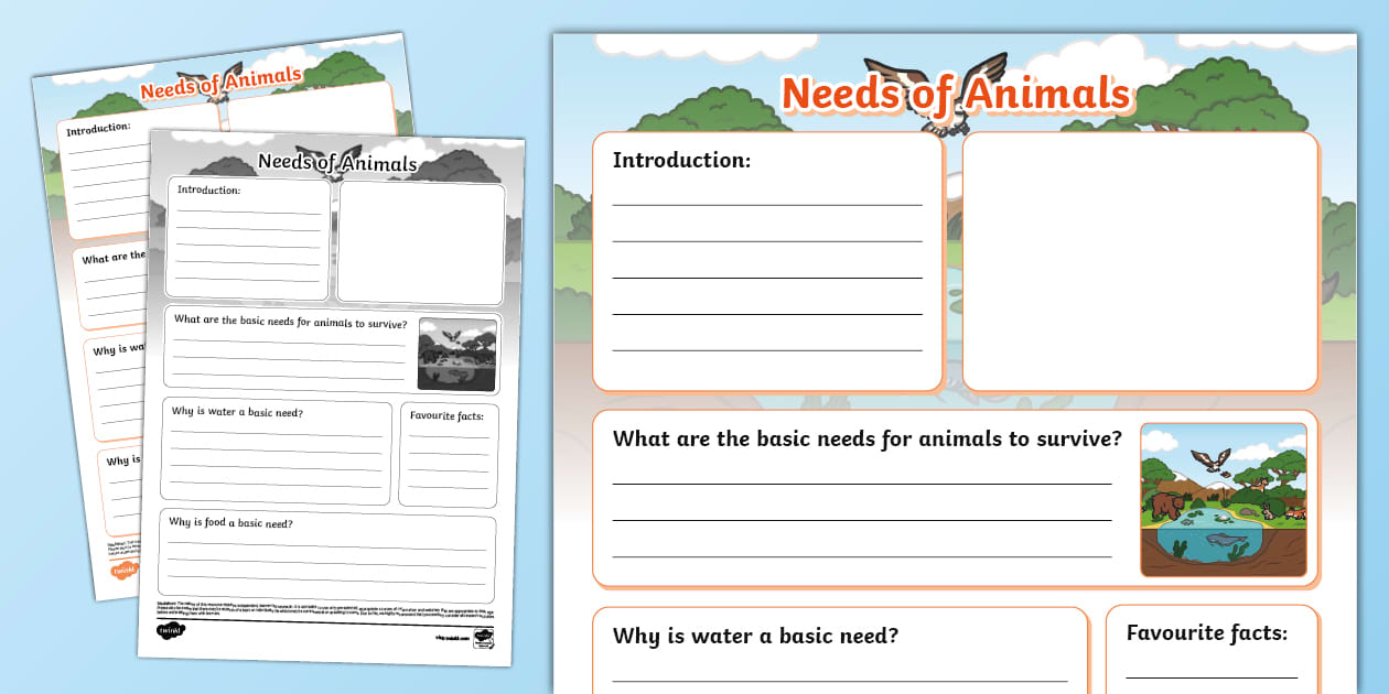 Needs of Animals Non-Chronological Report Template - Twinkl