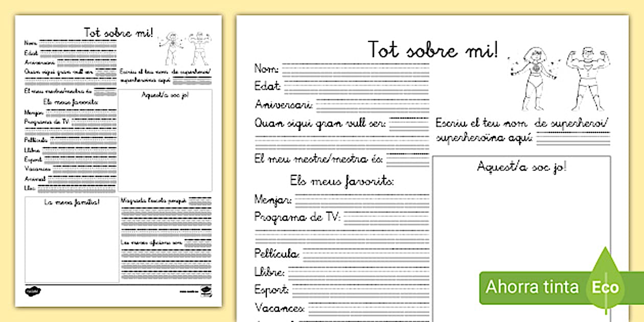 Fitxa d’activitat: Tot sobre mi - Català - Twinkl