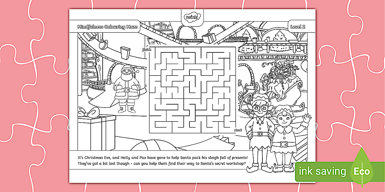 Christmas Mindfulness Colouring Maze – L2 – Twinkl