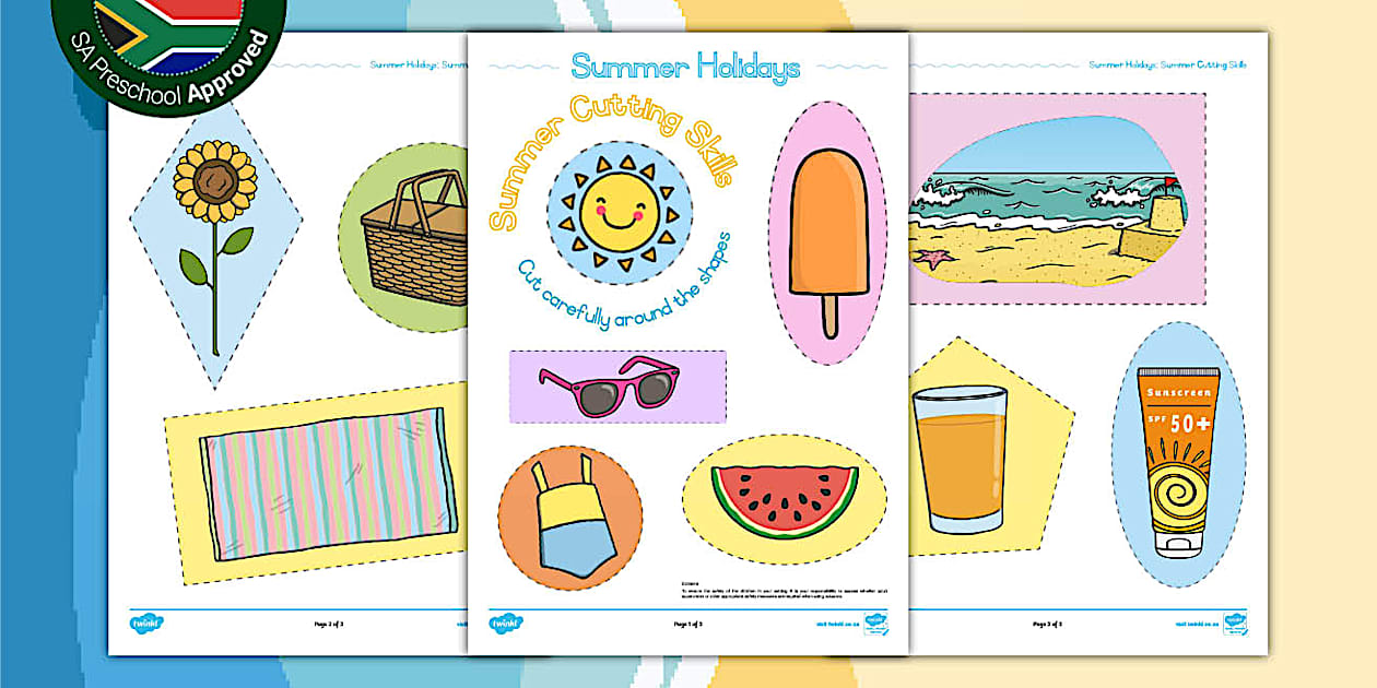 Preschool- Summer Holidays: Summer Cutting Skills Worksheet