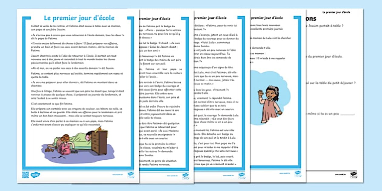 Le premier jour d'école - Compréhension à la lecture