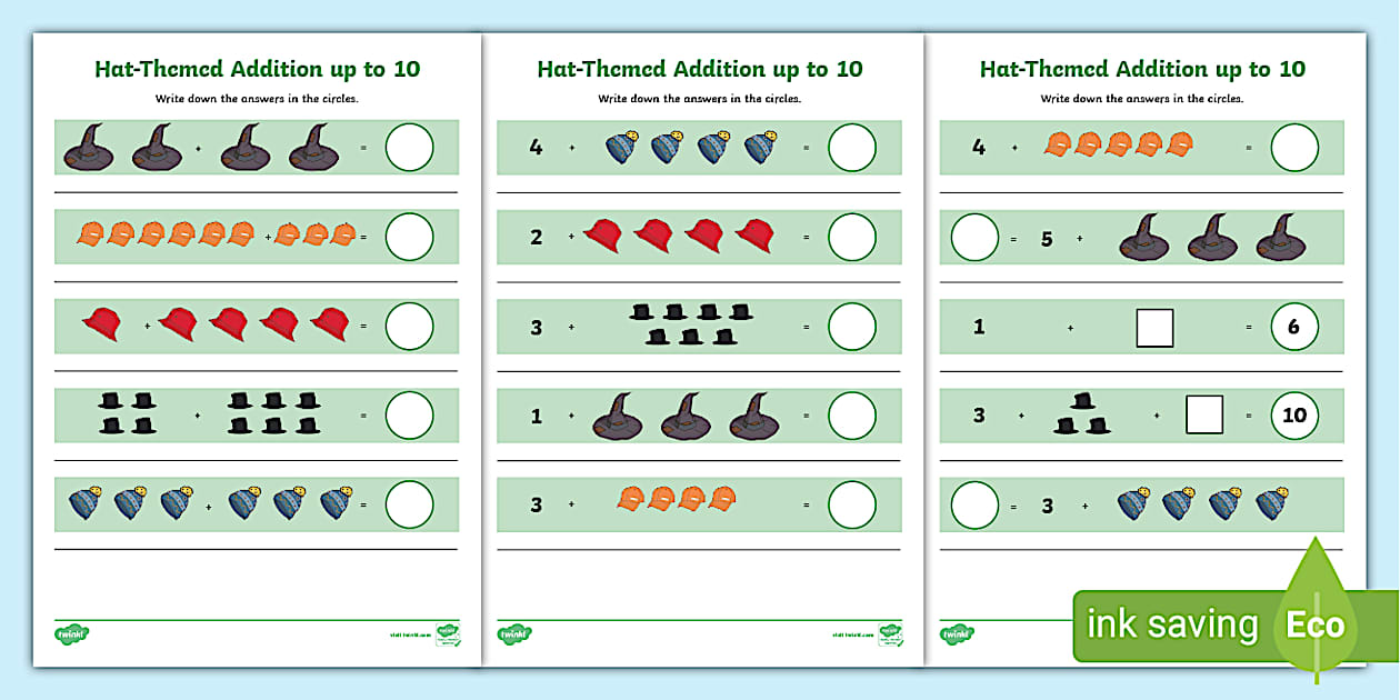 👉 Hat-Themed Addition up to 10 (teacher made) - Twinkl