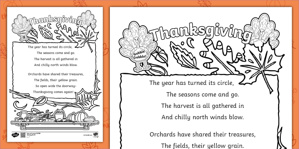 Thanksgiving Poem Coloring Sheet (Teacher-Made) - Twinkl