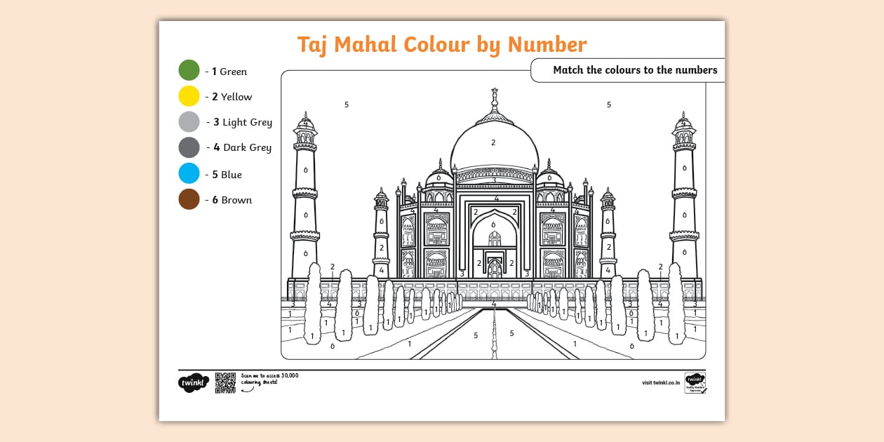 Taj Mahal Colour by Number Worksheet (teacher made) - Twinkl