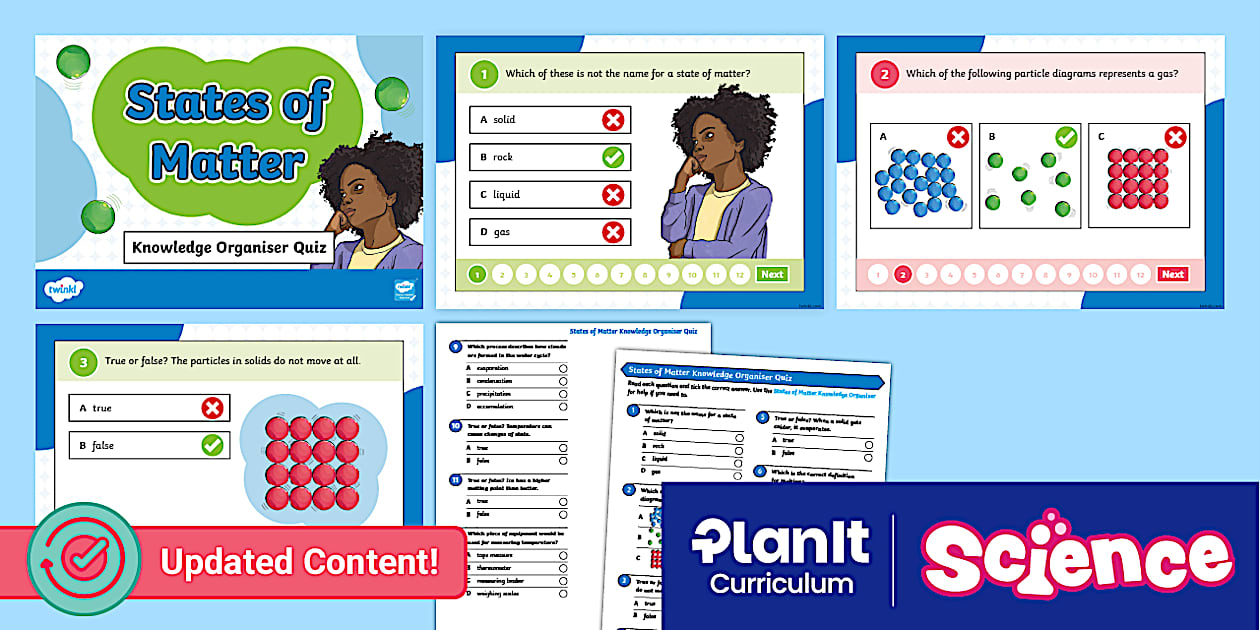 Y4 States of Matter: Knowledge Organiser Quiz Pack - Twinkl
