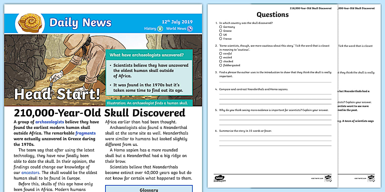 LKS2 Stone Age Skull Daily News Story (teacher made)