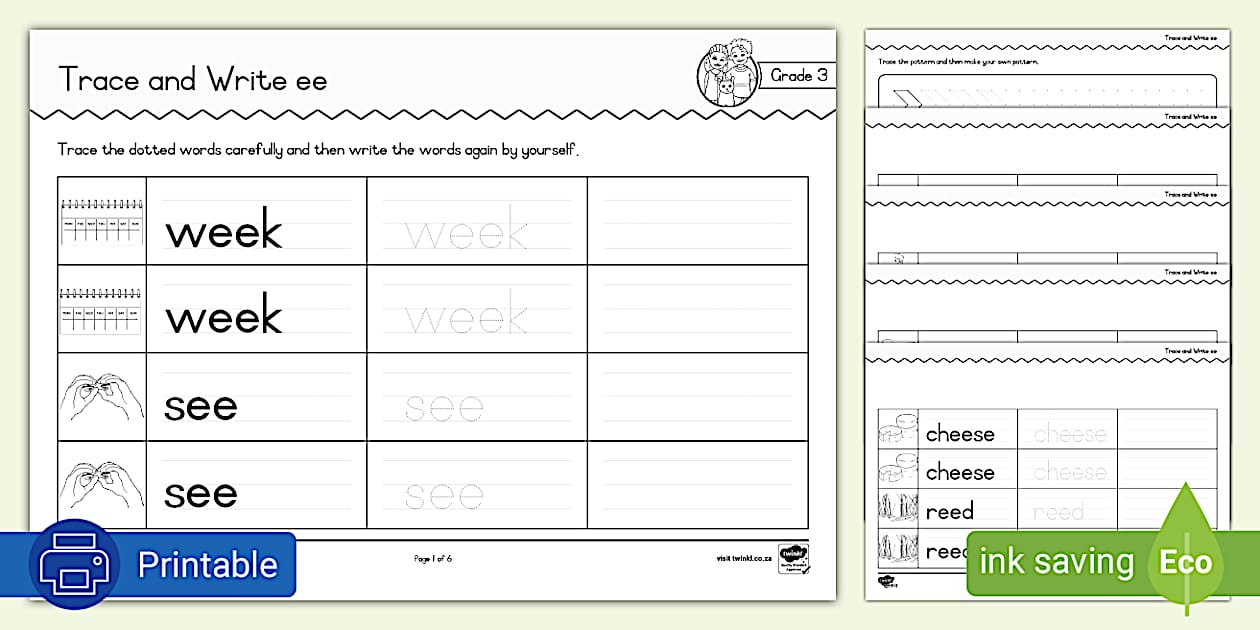Grade 3 Phonics Trace and Write ee
