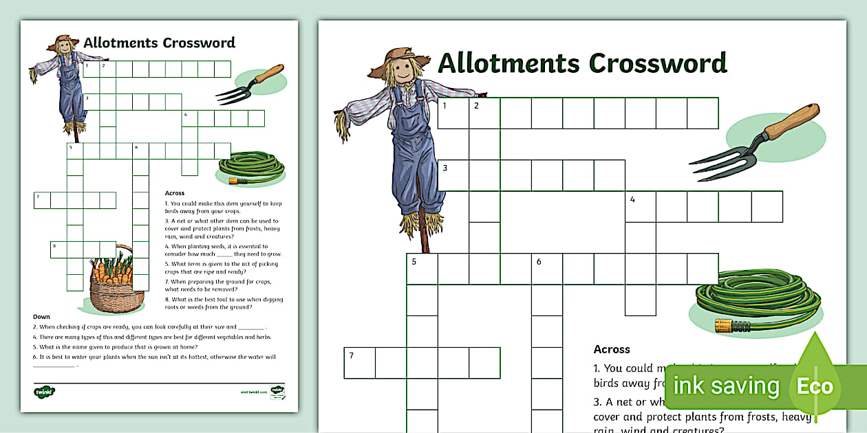 Gardening Crossword - Allotments - Primary Resource - Twinkl