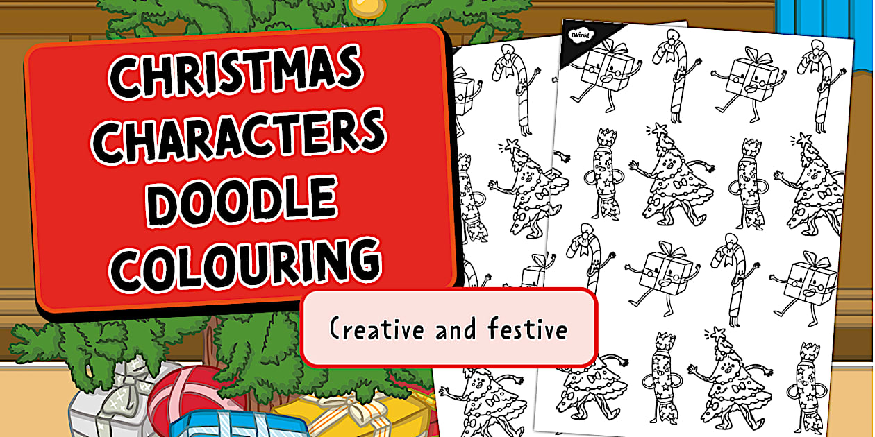 Christmas Characters Doodle Colouring Sheet