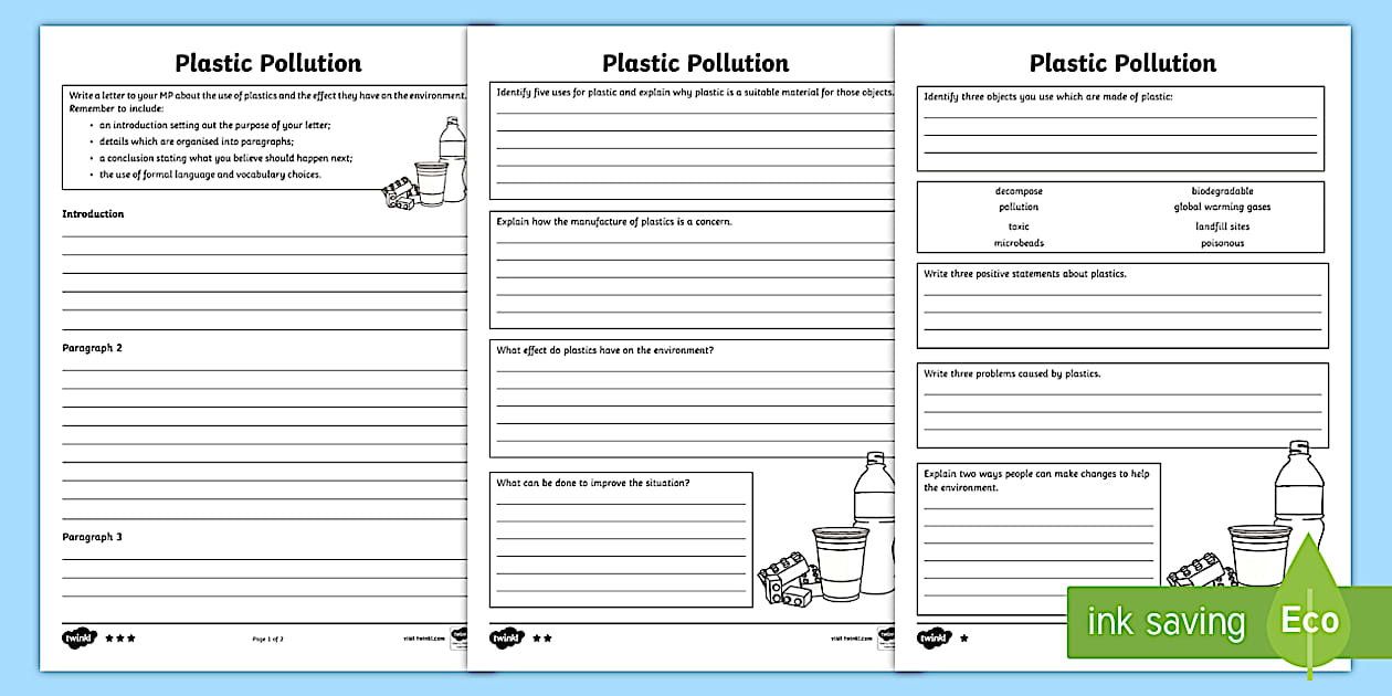 Plastic Pollution Differentiated Worksheet / Worksheet