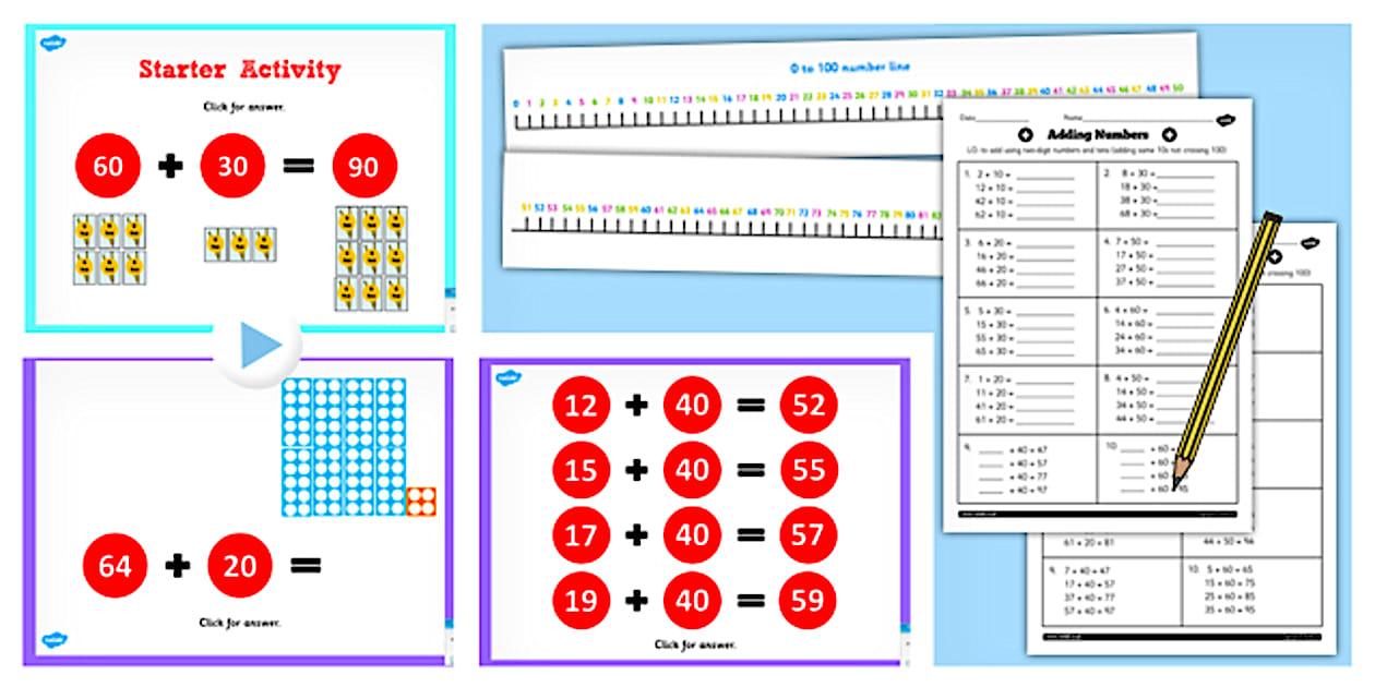 Year 2 Adding 2 Digit Numbers and Tens to Same 10s Not Crossing