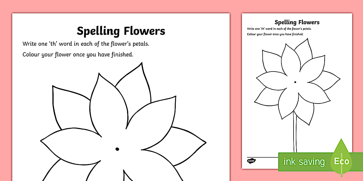 Editable 'th' Sound Spelling Flowers Worksheet - Twinkl