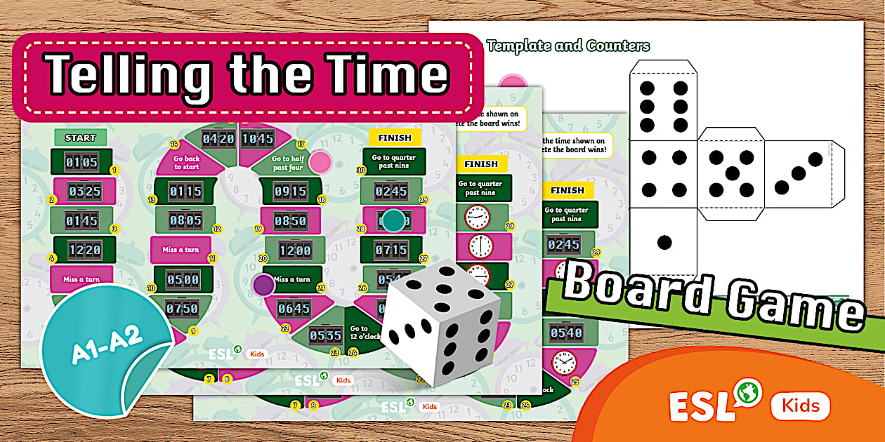 ESL Telling Time Analogue Digital Board Game [Kids, A1-A2]