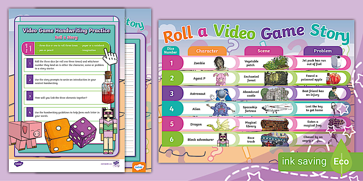Video Game Handwriting Practice - Roll a Story - Twinkl