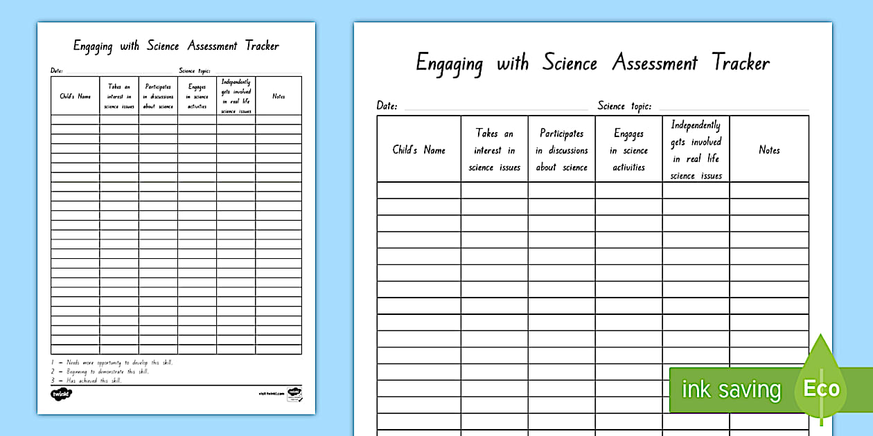 Editable Engaging with Science Assessment Tracker - Twinkl