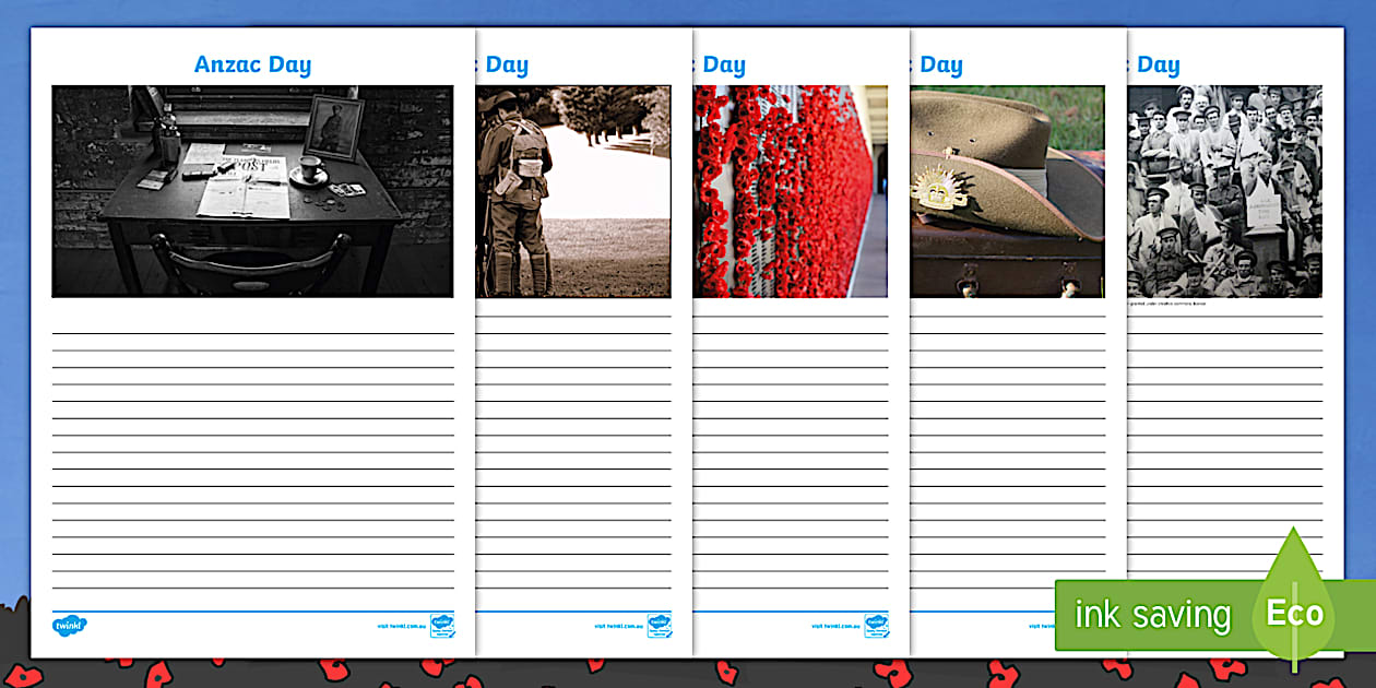 Anzac Day Writing Prompt Worksheets. (teacher made) - Twinkl