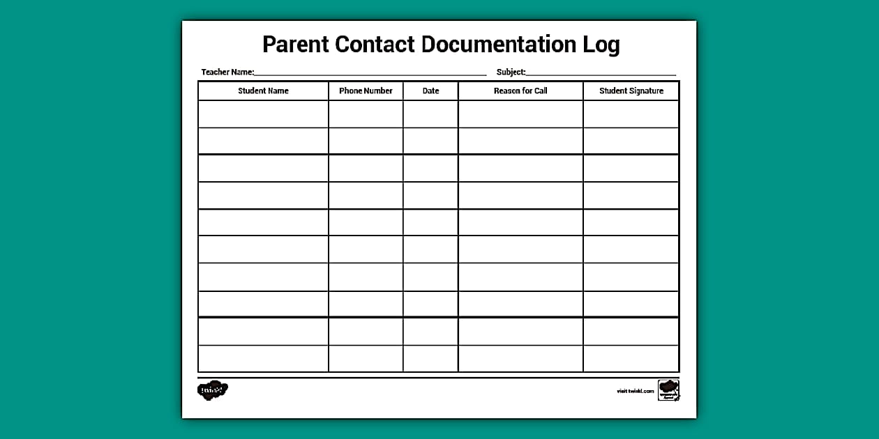 Parent Contact Documentation Log for 6th-8th (teacher made)