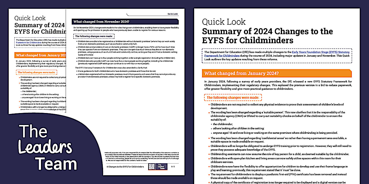 Quick Look: Summary of 2024 Changes to the EYFS for Childminders
