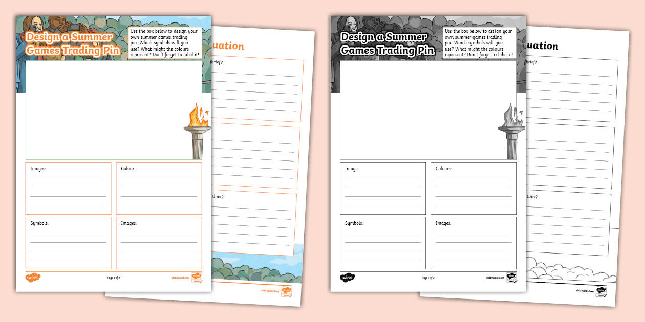 KS2 Design a Summer Games Trading Pin Worksheet - Twinkl