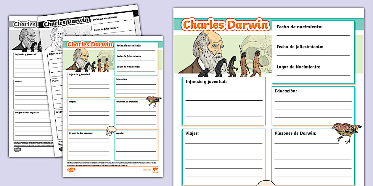 * NEW * Ficha de investigación: Charles Darwin - Twinkl